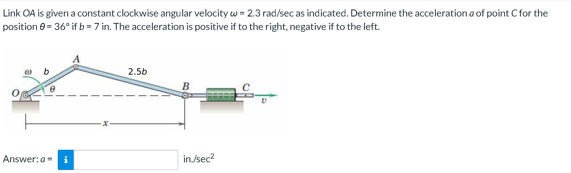 Solved Link OA is given a constant clockwise angular | Chegg.com