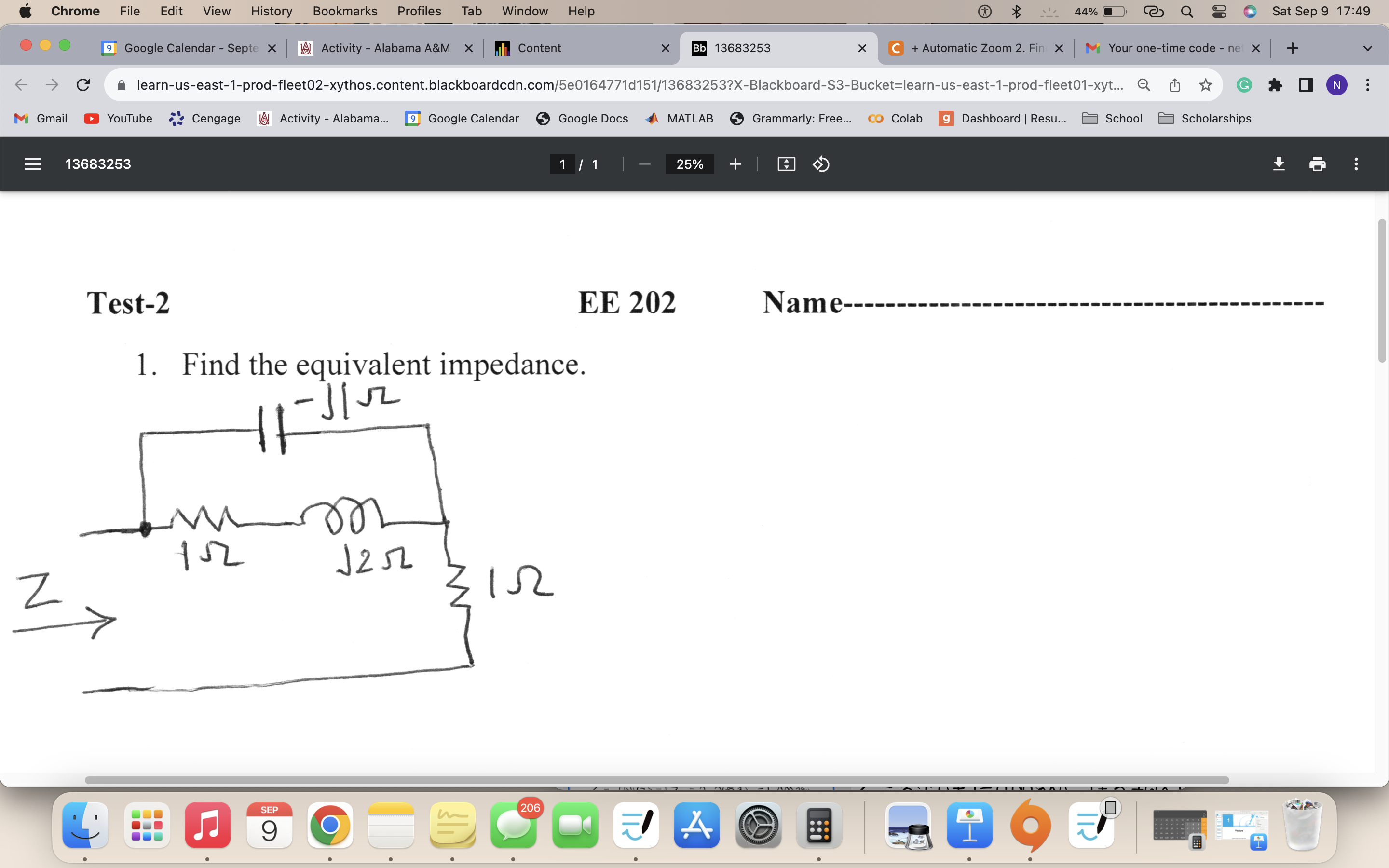 Solved 1. Find the equivalent impedance. | Chegg.com