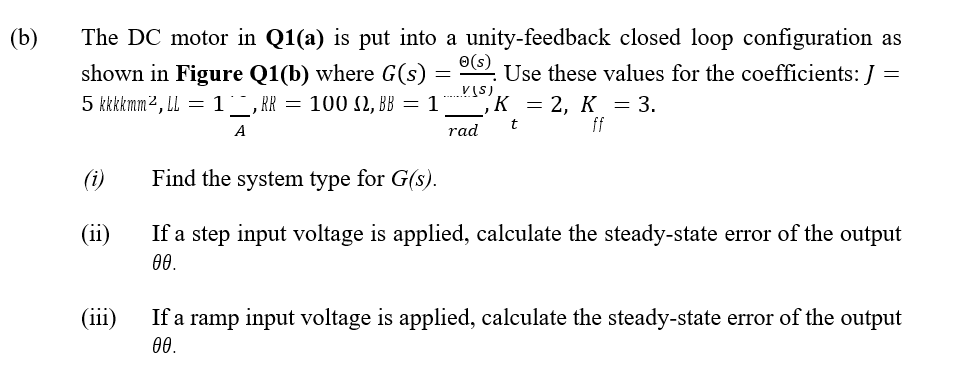 Solved The DC motor in Q1(a) is put into a unity-feedback | Chegg.com