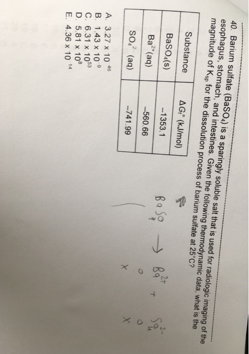 Solved Barium sulfate (BaSO_4) is a sparingly soluble salt | Chegg.com