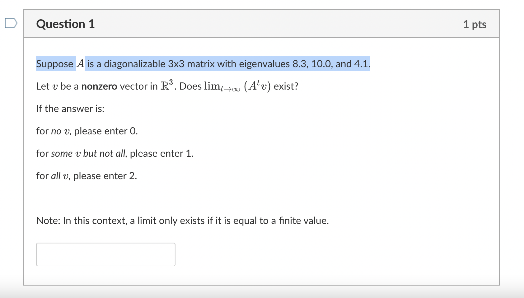 Solved Question 1 1 pts Suppose A is a diagonalizable 3x3 | Chegg.com