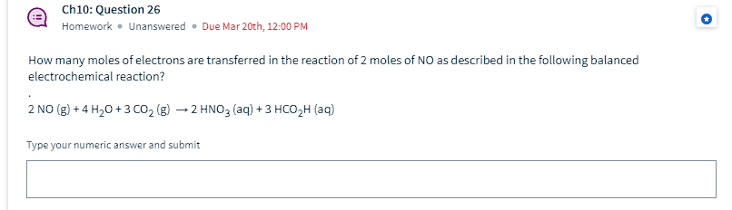 Solved Ch10: Question 26 Homework - Unanswered - Due Mar | Chegg.com