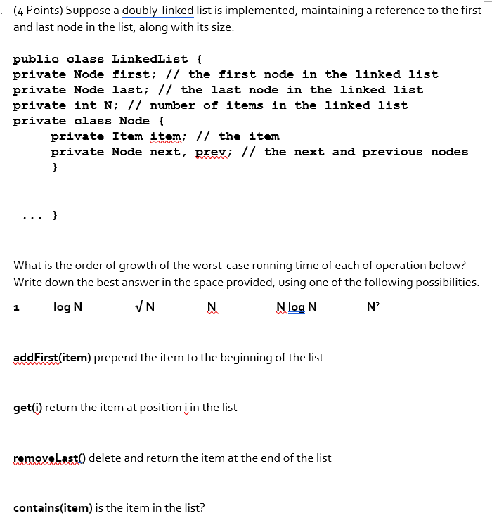 Solved (4 Points) Suppose a doubly-linked list is | Chegg.com