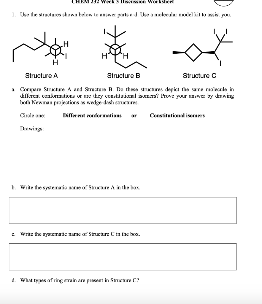 Solved CHEM 232 Week 3 Discussion Worksheet 1. Use the | Chegg.com
