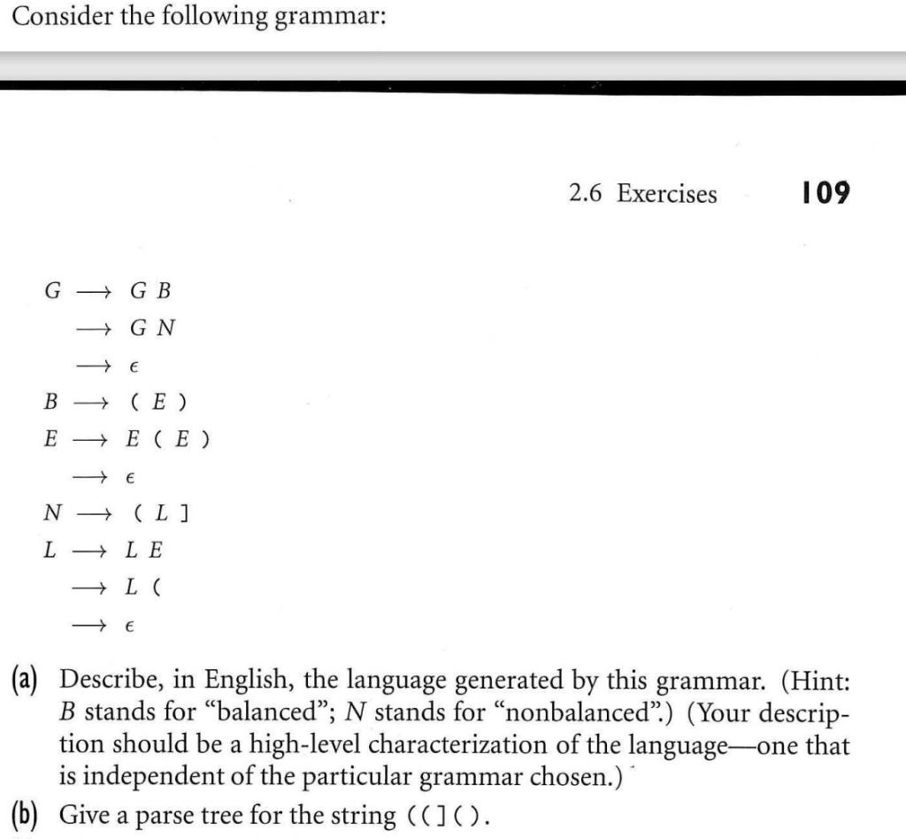 Solved Consider the following grammar: 2.6 Exercises 109 G-7 | Chegg.com