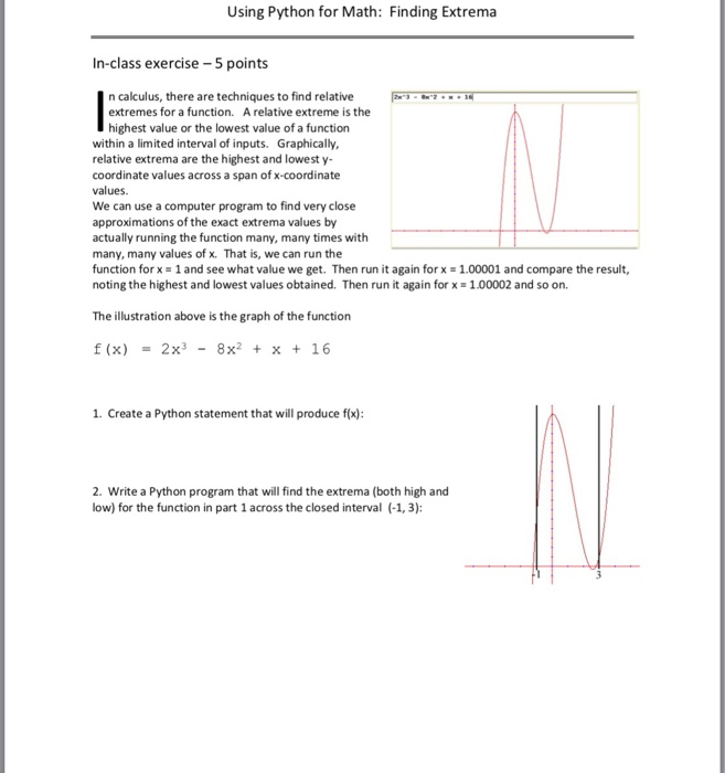 Solved Using Python For Math Finding Extrema In Class