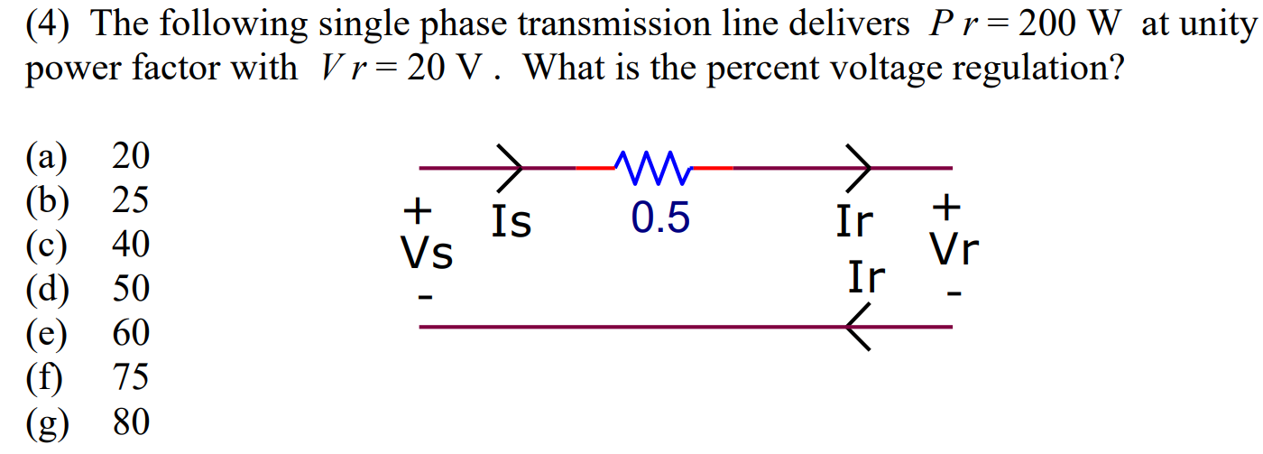 Solved (4) The following single phase transmission line | Chegg.com