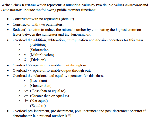 Solved Write a class Rational which represents a numerical | Chegg.com