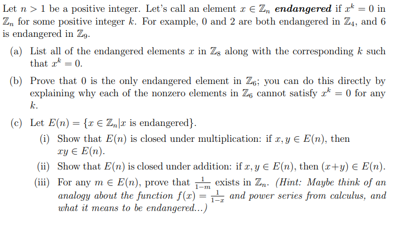 Solved Let n>1 be ﻿a positive integer. Let's call an | Chegg.com