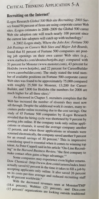 Solved CRITICAL THINKING APPLICATION 5-A Recruiting on the | Chegg.com