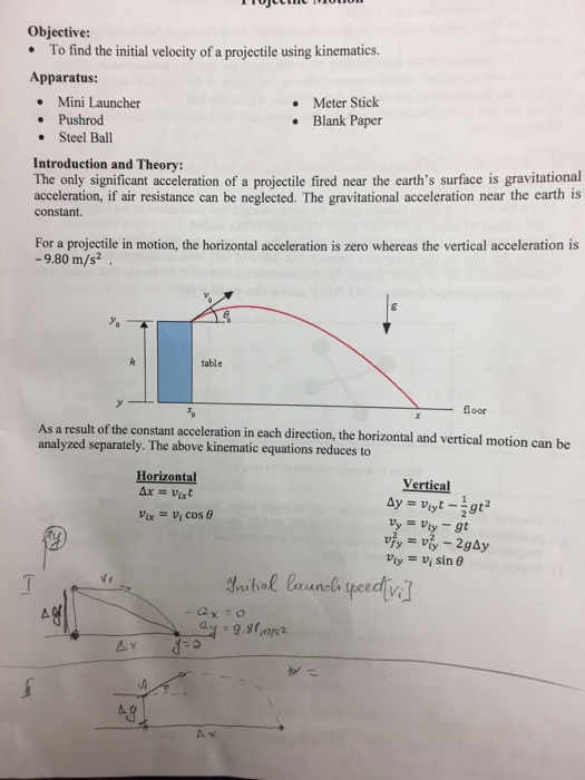 Solved Objective: To find the initial velocity of a | Chegg.com