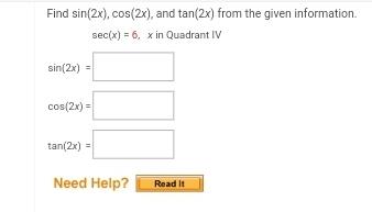 Solved Find sin(2x),cos(2x), and tan(2x) from the given | Chegg.com