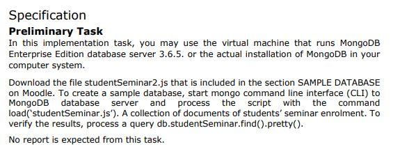 Solved Specification Preliminary Task In this implementation | Chegg.com