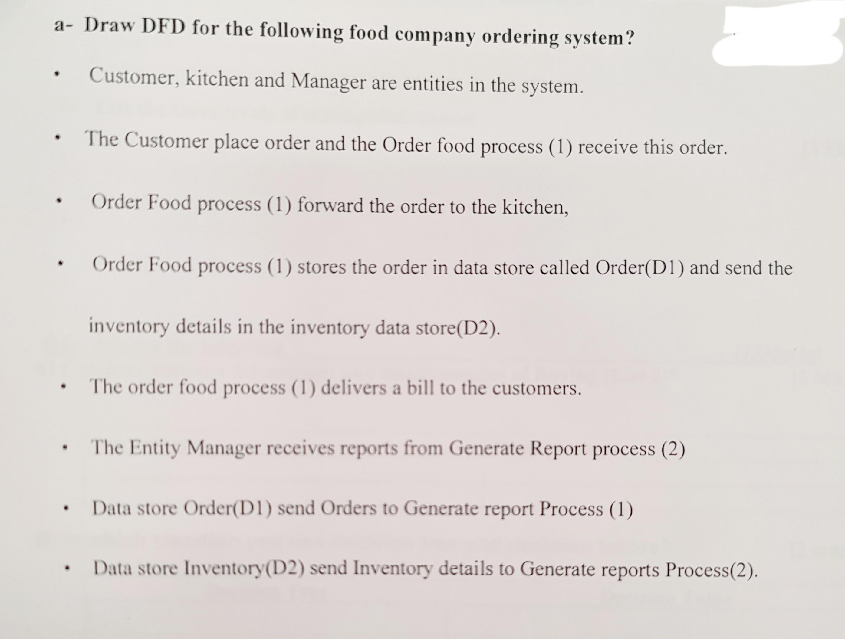 Solved a- ﻿Draw DFD for the following food company ordering | Chegg.com