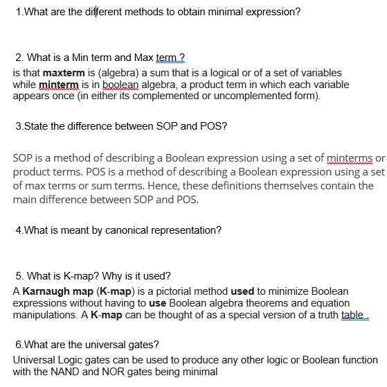 Solved 1. What are the different methods to obtain minimal | Chegg.com