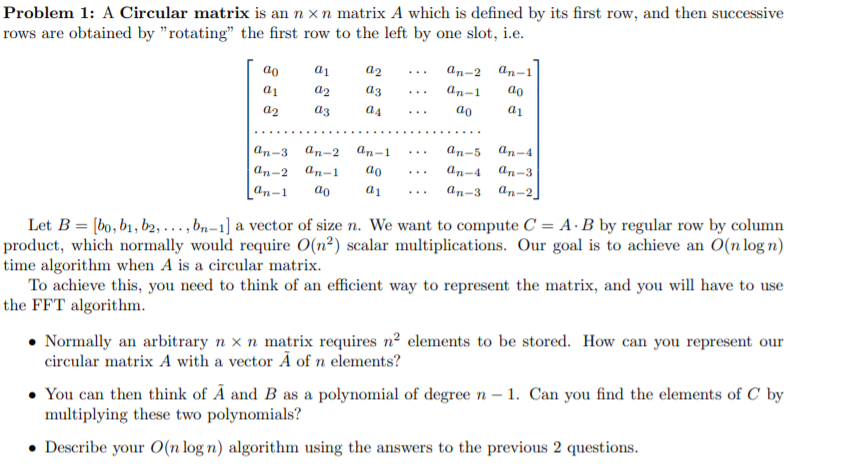 Solved Problem 1: A Circular matrix is an n xn matrix A | Chegg.com