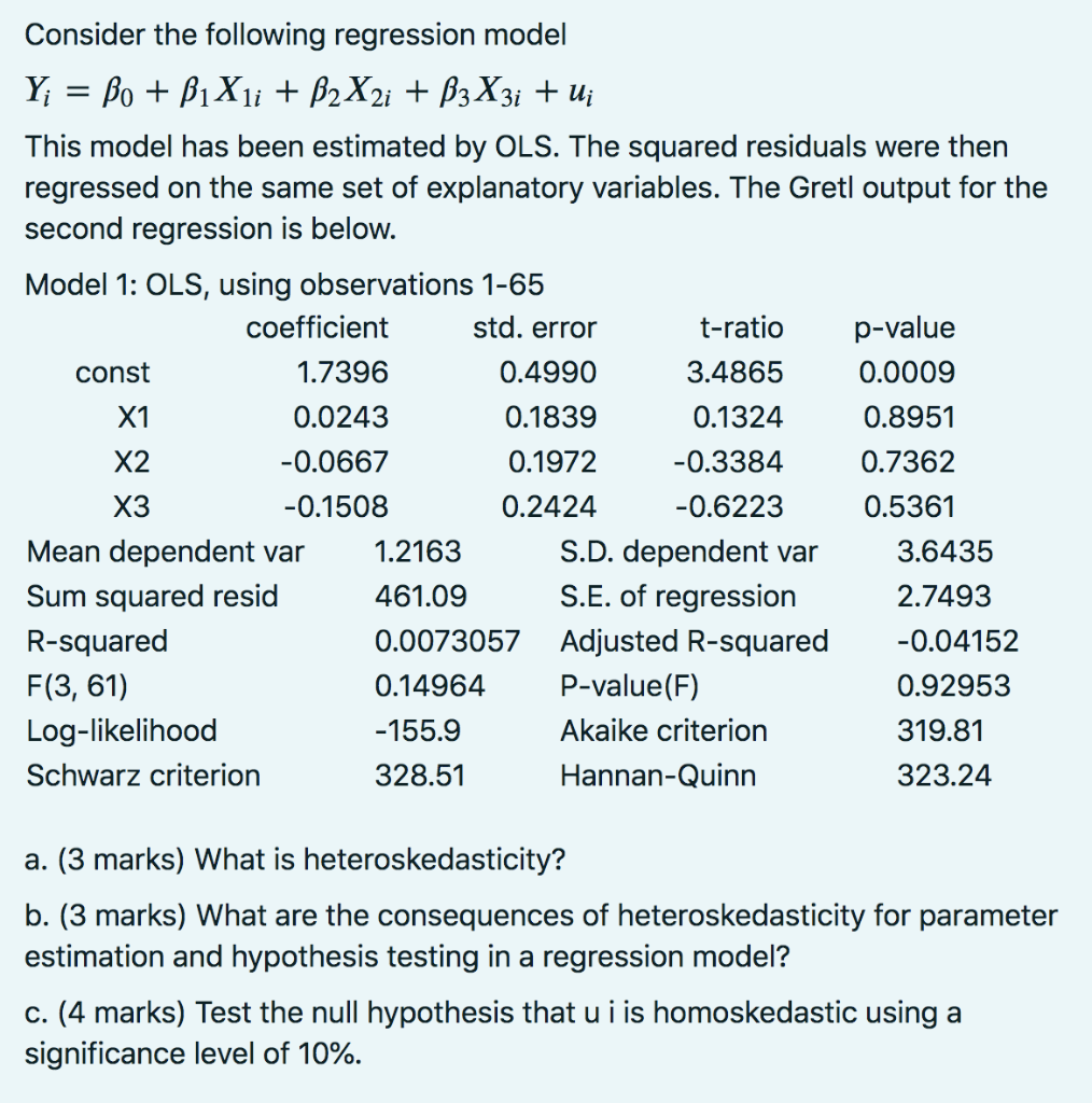 Solved Consider the following regression model Y; = Bo + Bi | Chegg.com
