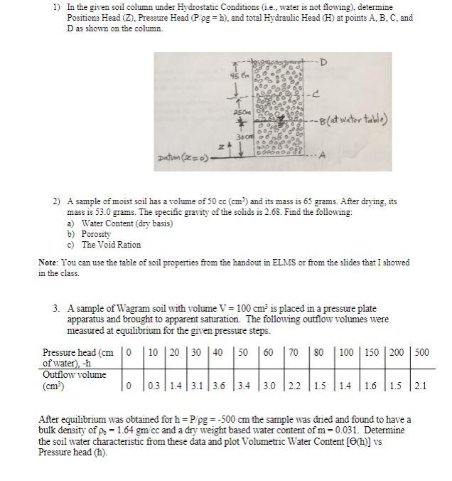Solved 1) In the given soil column under Hydrostatic | Chegg.com