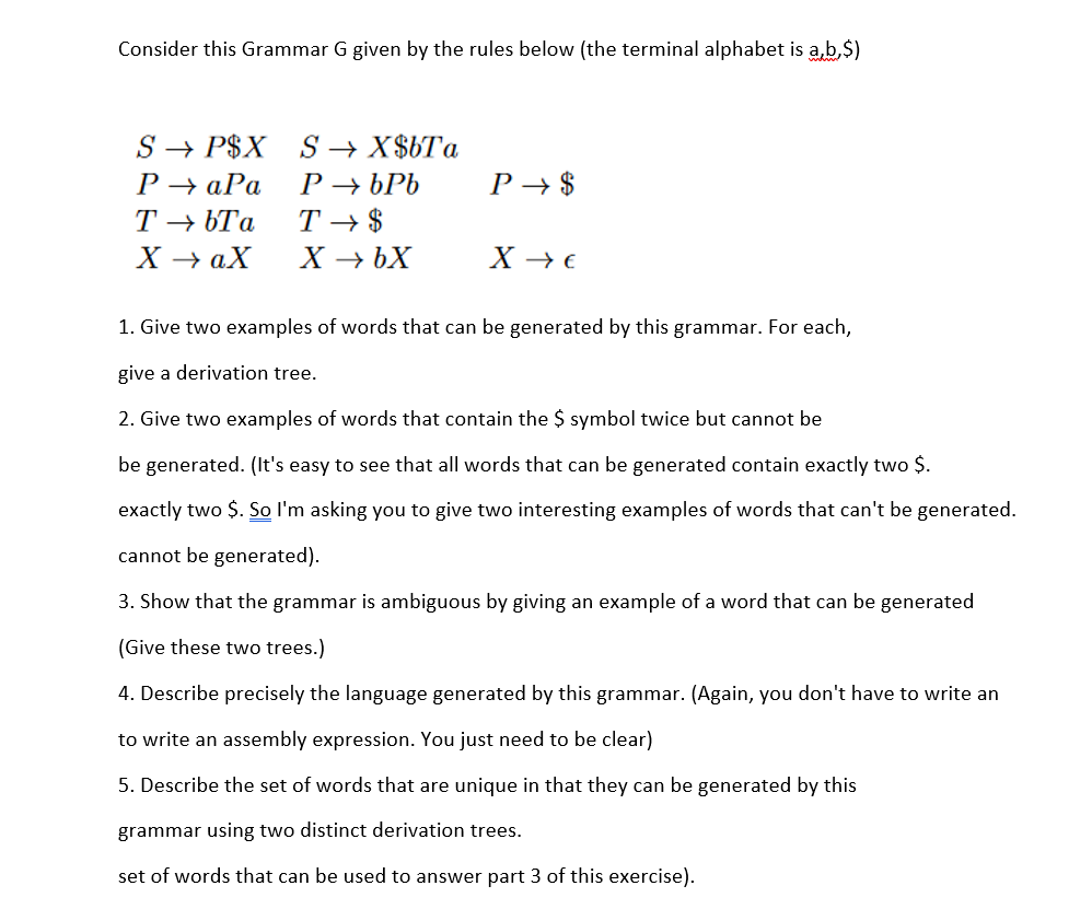 Consider this Grammar G given by the rules below (the | Chegg.com
