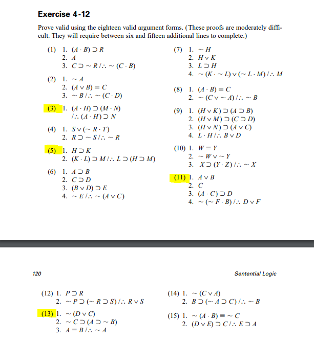 Solved Exercise 4-12 Prove valid using the eighteen valid | Chegg.com