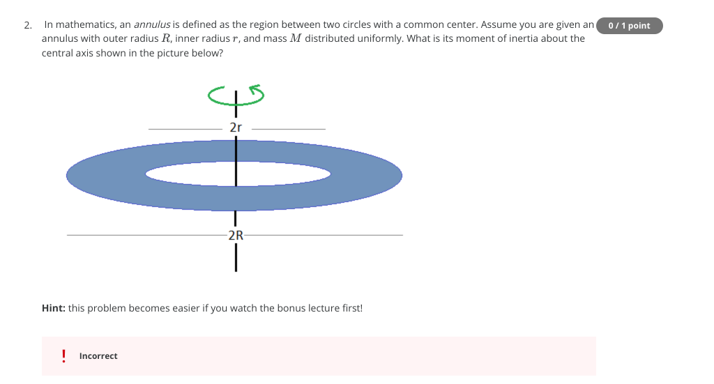 Solved In mathematics, an annulus is defined as the region | Chegg.com