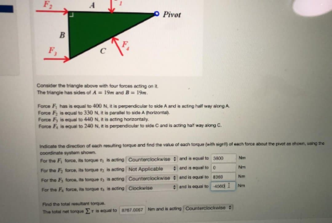 Solved o Pivot B Consider the triangle above with four | Chegg.com