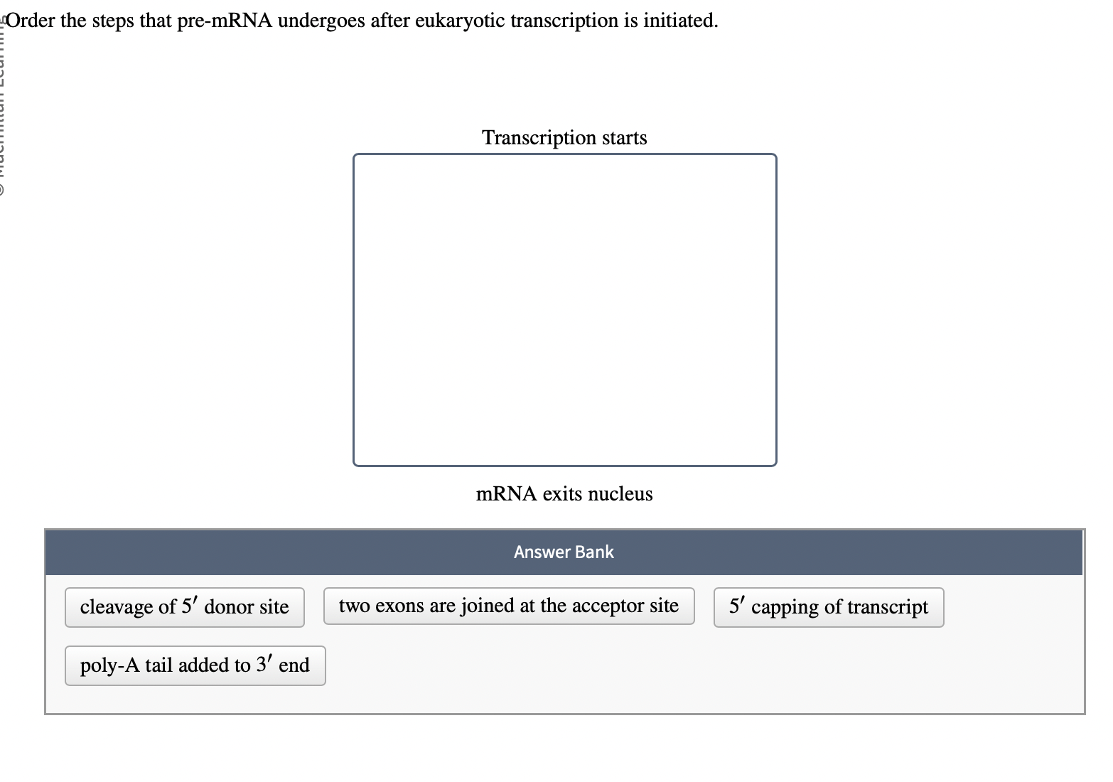 Solved Order the steps that pre-mRNA undergoes after | Chegg.com