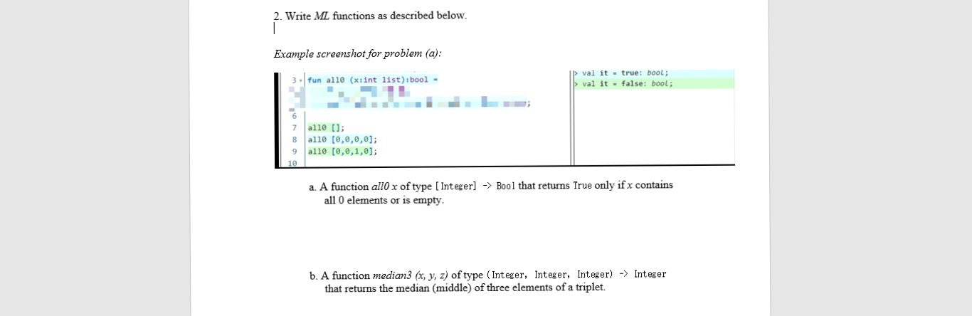 Solved 2 Write Ml Functions As Described Below Example