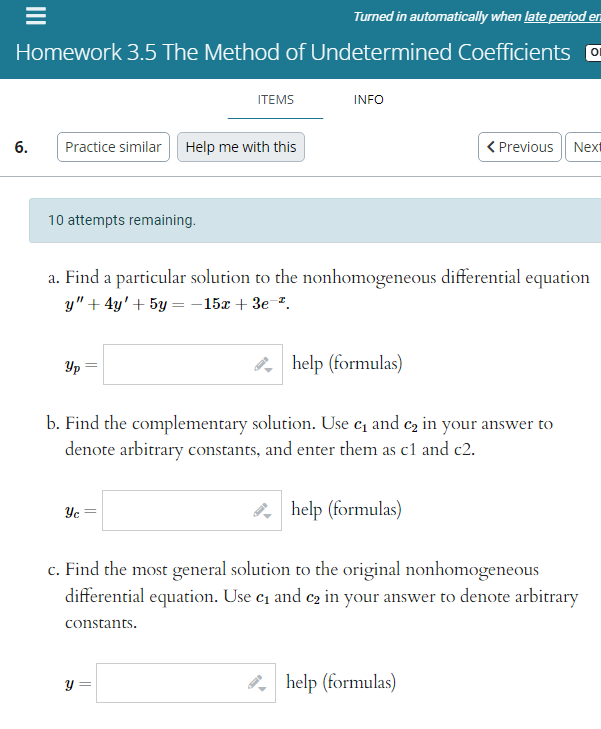 Solved Homework 3.5 The Method of Undetermined Coefficients | Chegg.com