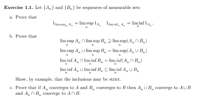 Solved Exercise 1.1. Let {An} and {Bn} be sequences of | Chegg.com