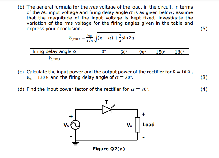 Solved (b) The general formula for the rms voltage of the | Chegg.com