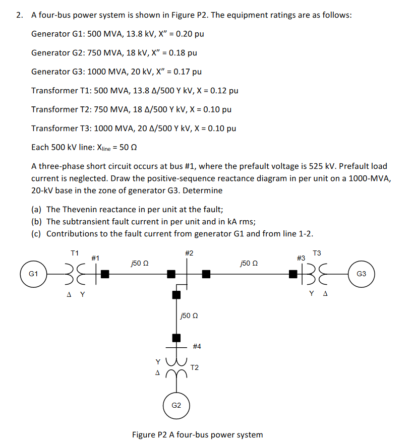 Solved 2. A four-bus power system is shown in Figure P2. The | Chegg.com