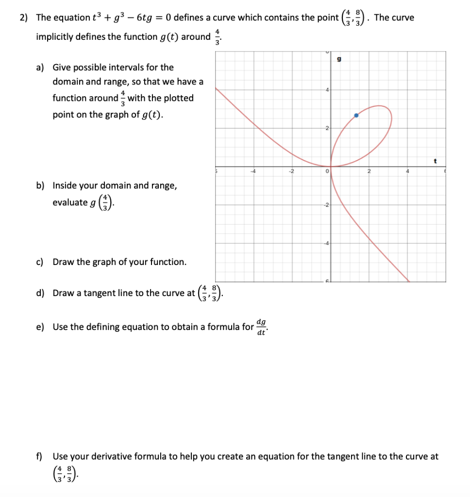 Solved 2) The equation t3 + g3 – 6tg = 0 defines a curve | Chegg.com