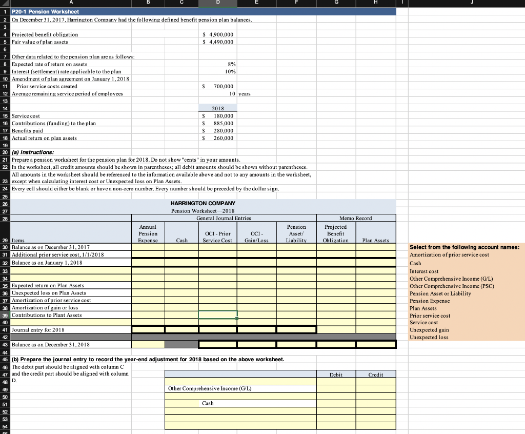1 P20-1 Pension Worksheet On December 31,2017, | Chegg.com