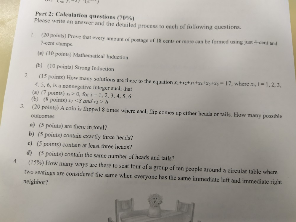 Solved Part 2: Calculation questions (70%) Please write an | Chegg.com