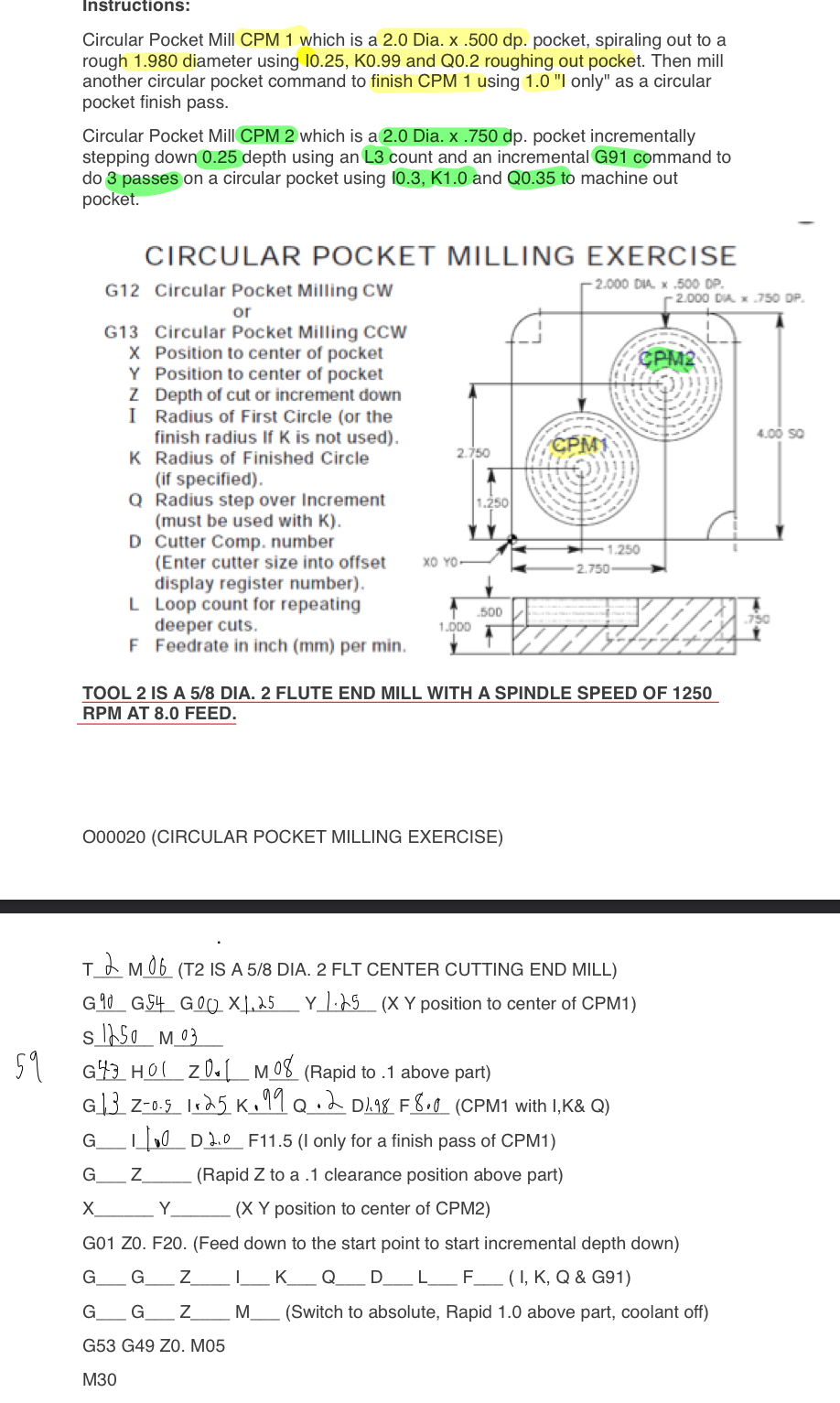 Solved Circular Pocket Mill CPM 1 which is a 2.0 Dia. x .500 | Chegg.com