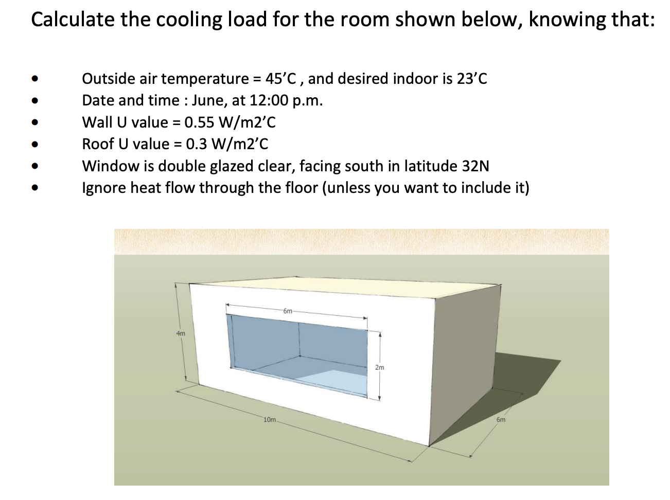 Calculate the cooling load for the room shown below, | Chegg.com