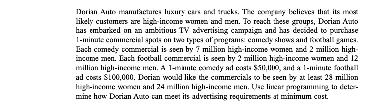 Solved Dorian Auto manufactures luxury cars and trucks. The | Chegg.com