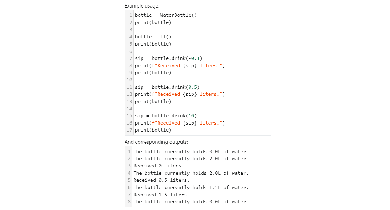 Solved Write a class WaterBottle which has max capacity and | Chegg.com