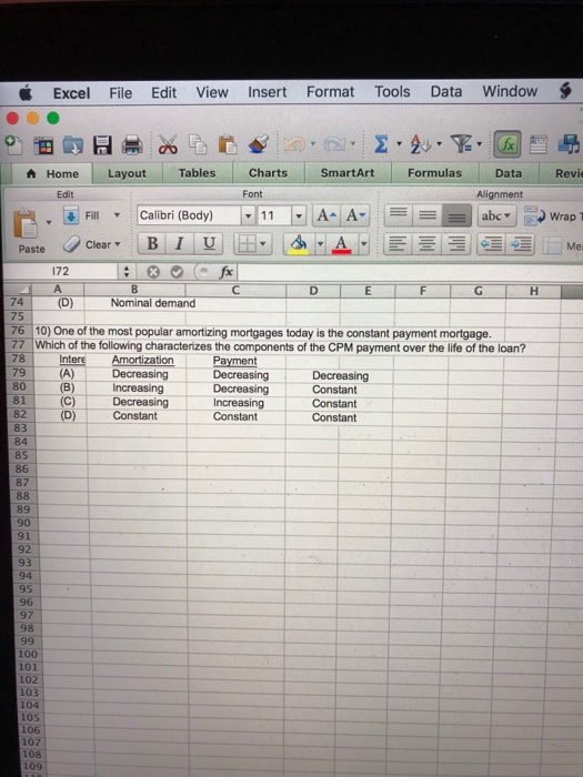 Solved Excel File Edit View Insert Format Tools Data Window | Chegg.com