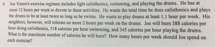 Solved Joe Vetere's exercise regimen includes light | Chegg.com