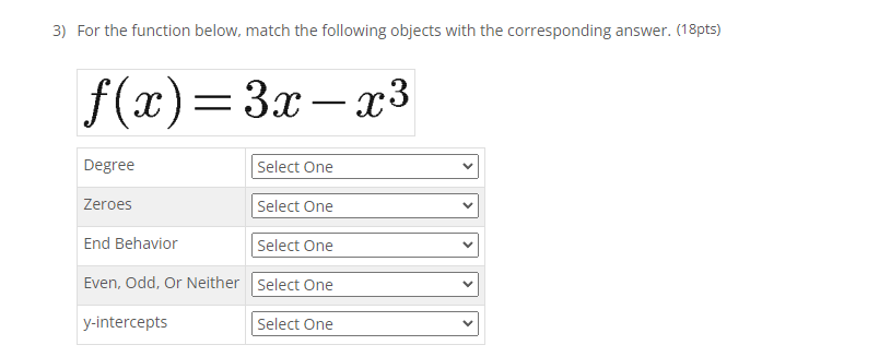 Solved 3) For the function below, match the following | Chegg.com