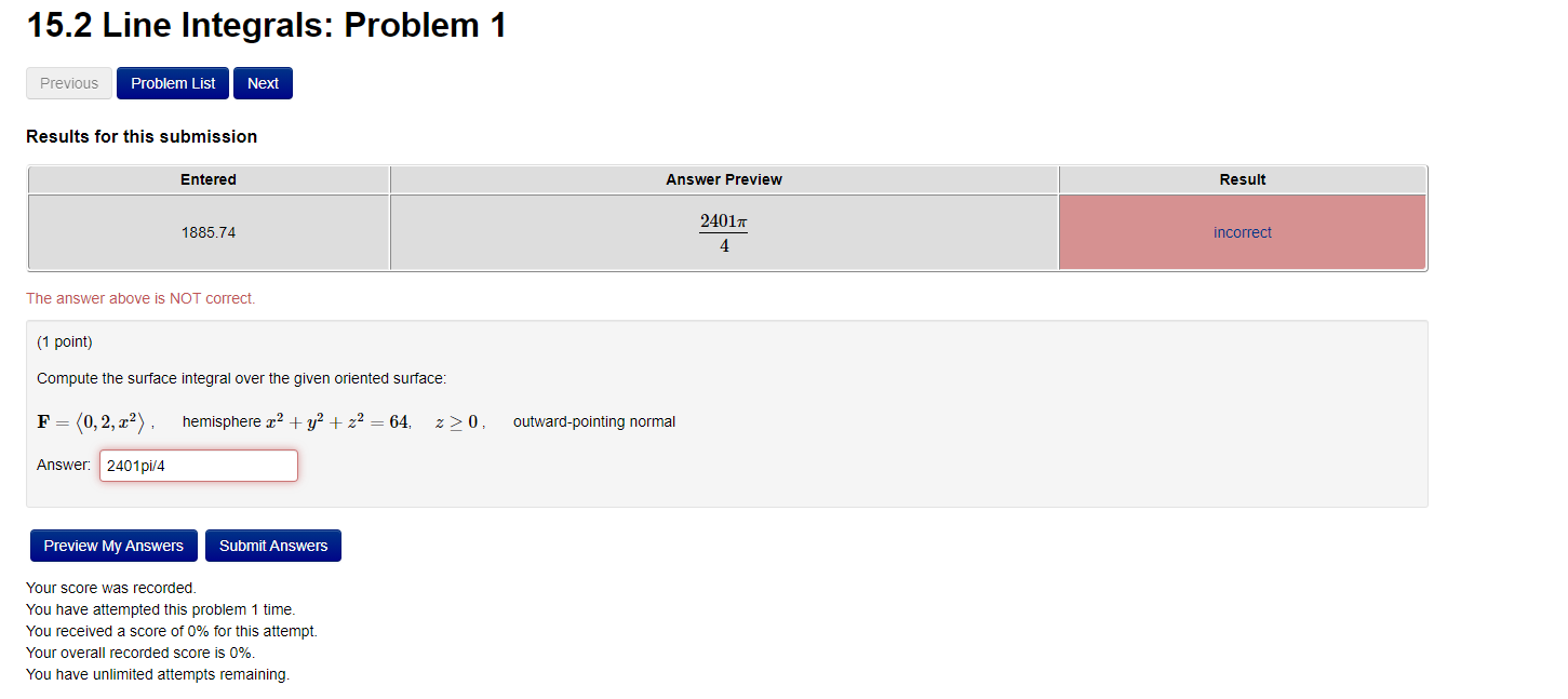 Solved 15.2 Line Integrals: Problem 1 Previous Problem List | Chegg.com