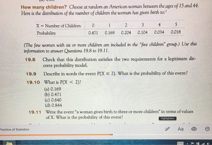 Solved How many children? Choose at random an American woman | Chegg.com