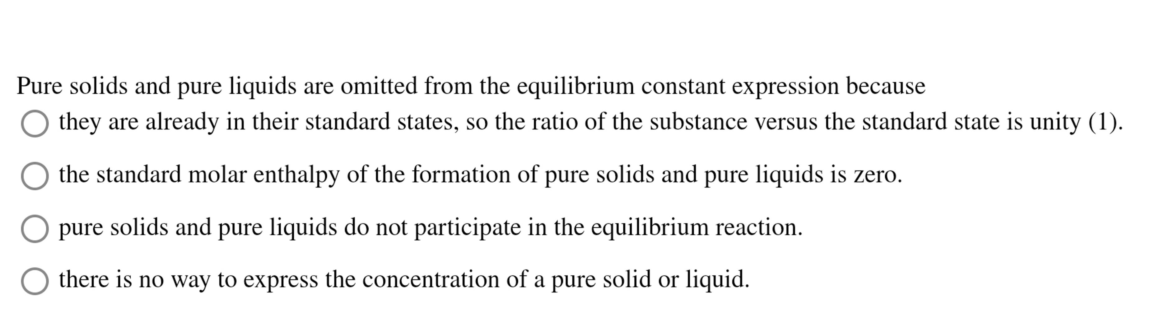 Solved Pure solids and pure liquids are omitted from the | Chegg.com