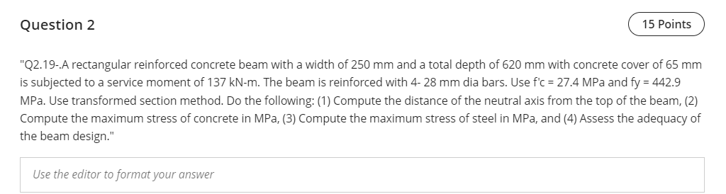Solved Question 2 15 Points "Q2.19-A rectangular reinforced | Chegg.com