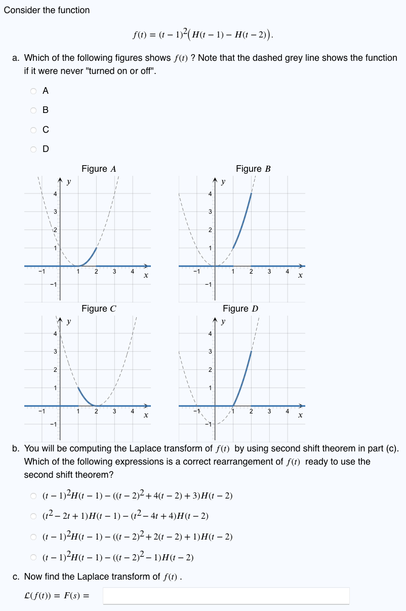 Solved Consider the function f(t)=(t−1)2(H(t−1)−H(t−2)). a. | Chegg.com