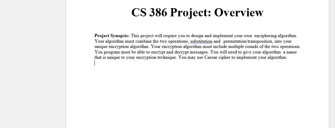 Solved CS 386 Project: Overview Project Synopsis: This | Chegg.com