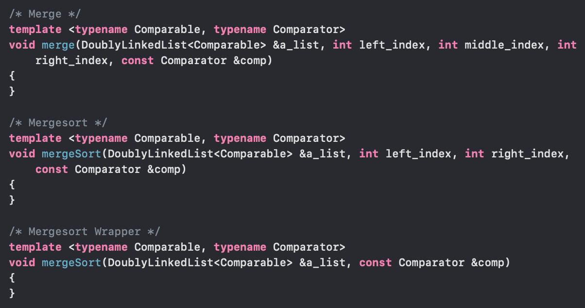 Solved 7* Merge */ template void merge (DoublyLinkedList | Chegg.com