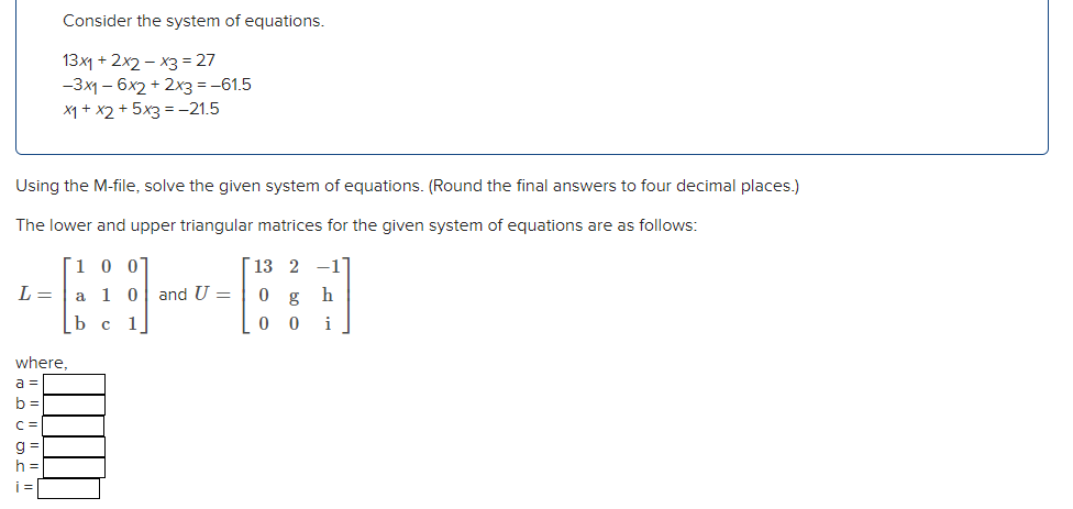 Solved Consider the system of equations. 13x1 + 2x2 – x3 = | Chegg.com